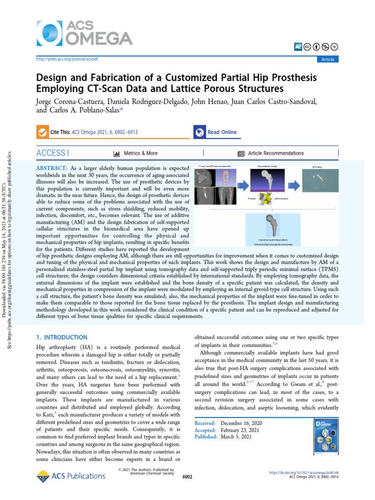 Design and Fabrication of A Customized Partial Hip Prosthesis | PDF ...