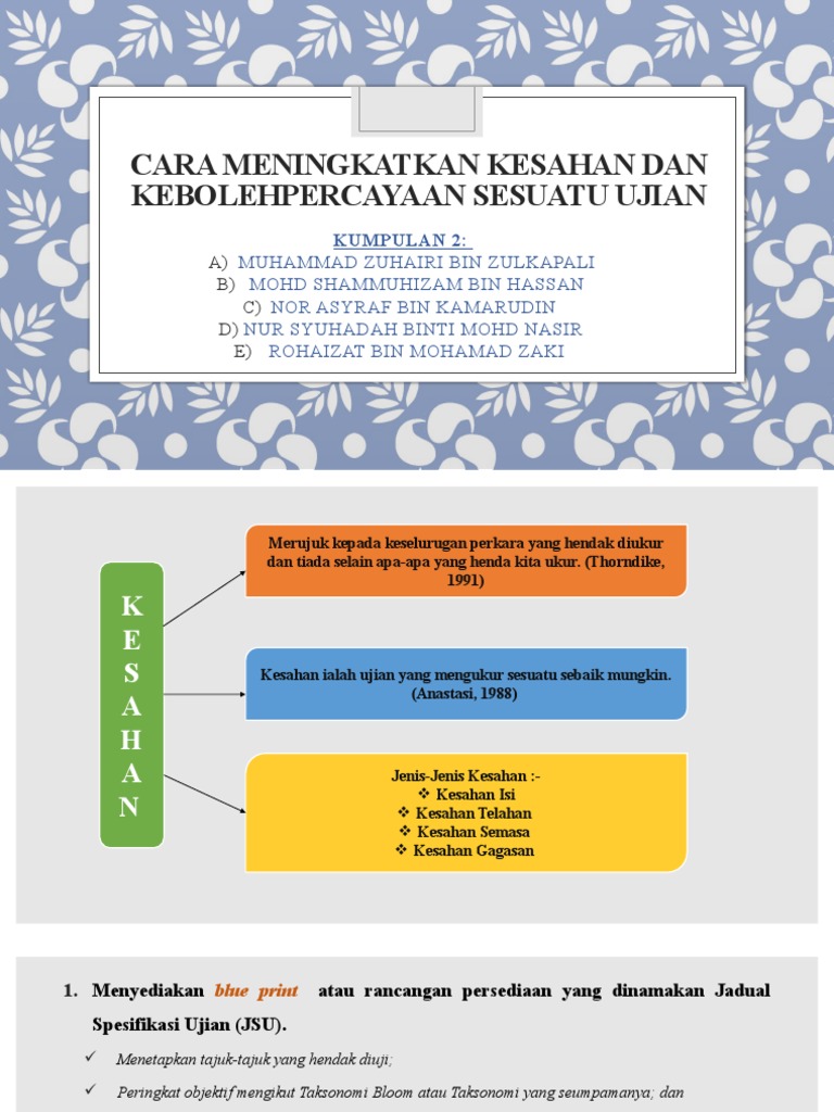 Kumpulan 2 - Kesahan Dan Kebolehpercayaan Dalam Ujian | PDF