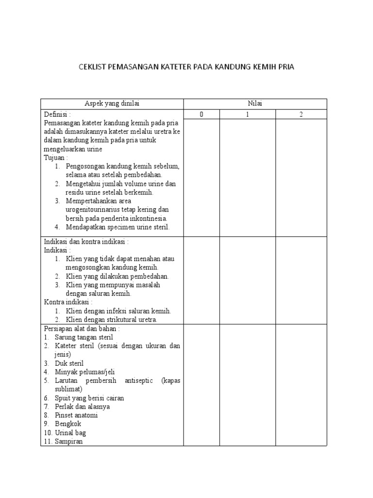 Ceklist Pemasangan Kateter Pada Kandung Kemih Pria | PDF | Sains & Matematika