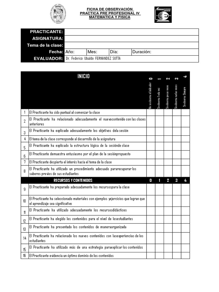 Ficha de Observacion de Practica Profesional | PDF | Aprendizaje | Cognición
