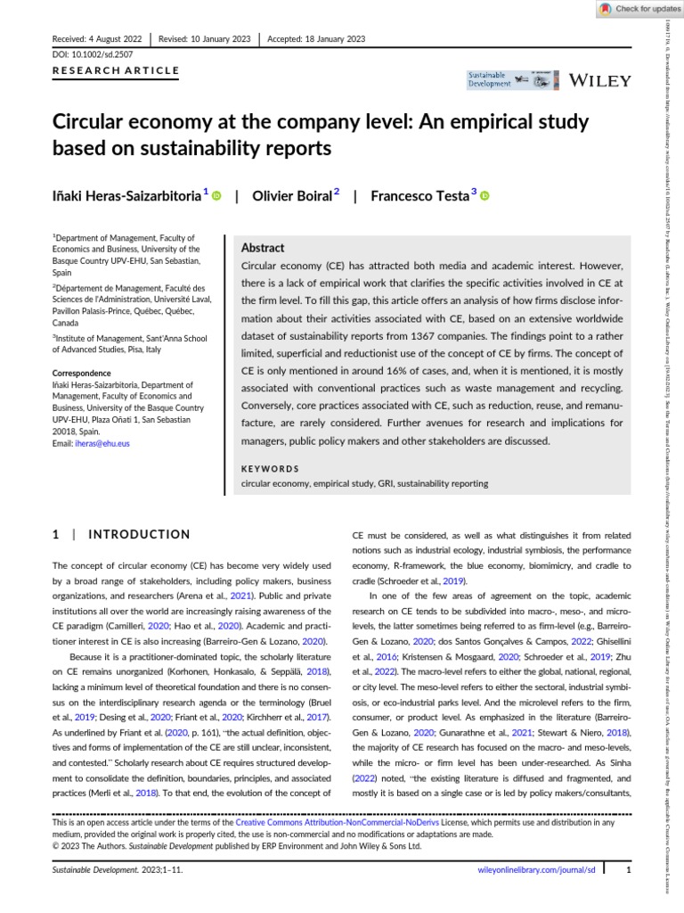 Circular Economy at The Company Level An Empirical Study Based On ...
