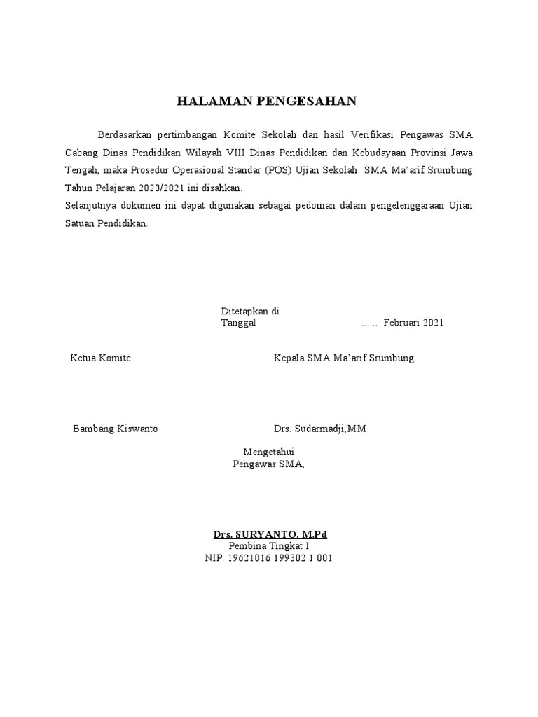 Halaman Pengesahan Pos | PDF