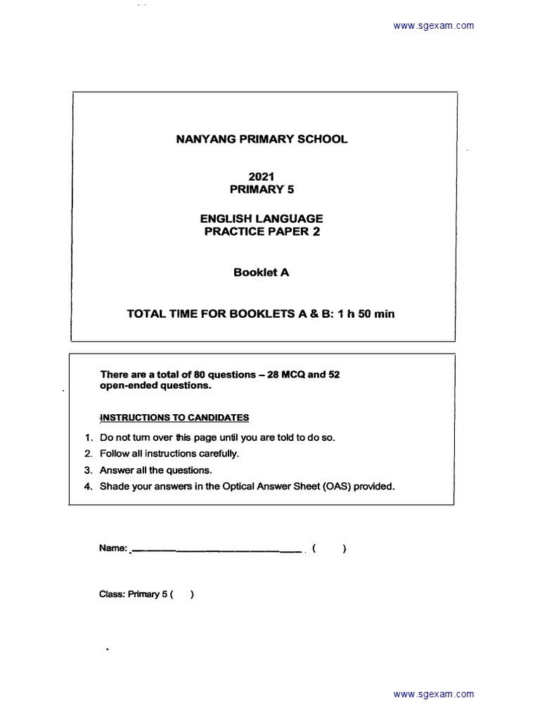 2021 P5 English Practice Paper 2 Nanyang | PDF