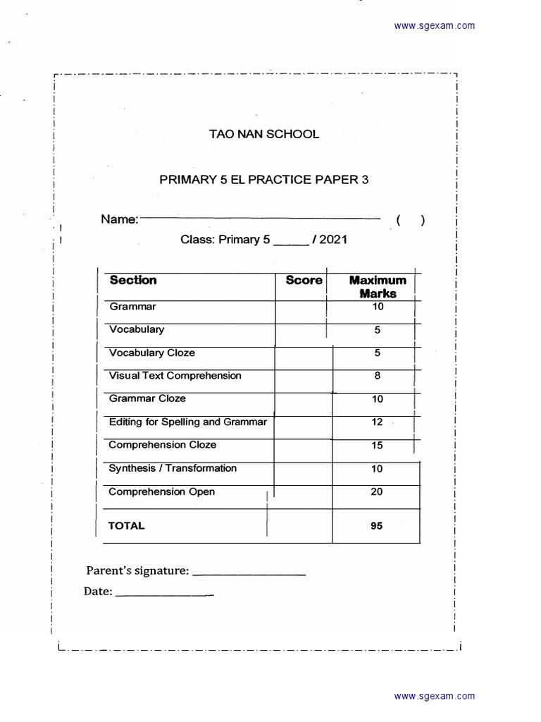 Primary 5 English Practice Paper 3 | PDF