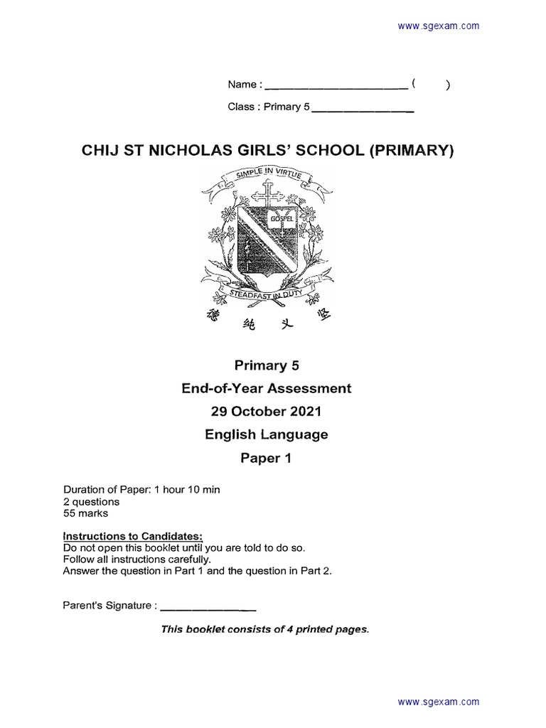 2021 P5 English Semestral Assessment 2 ST Nicholas | PDF