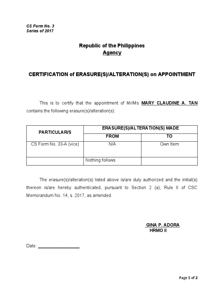 Certification of Erasures/Alterations | PDF