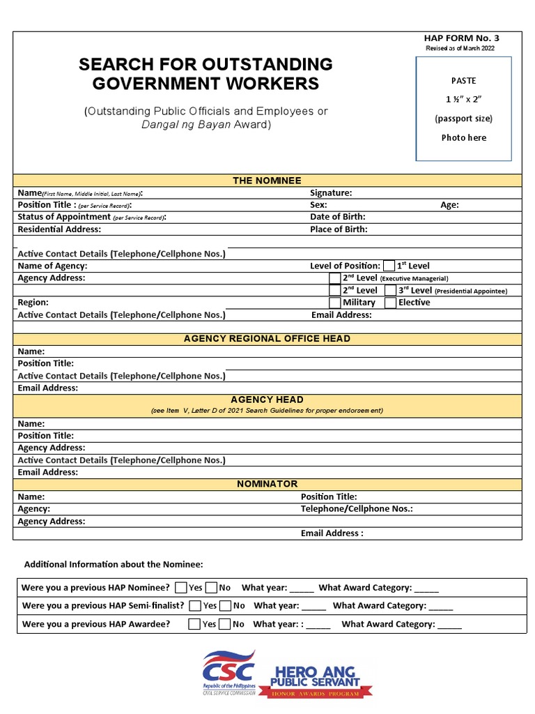 HAP Form 3: Nomination for Dangal ng Bayan Award | PDF | Justice ...
