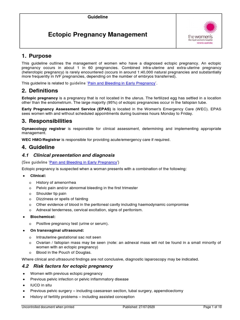 Ectopic Pregnancy Management - 280720 | PDF | Pregnancy | Gynaecology