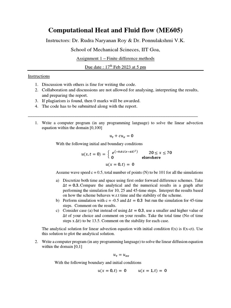 Assignment 1 CFD-1 | PDF | Algorithms | Mathematical Analysis Assignment 1 CFD-1 | PDF | Algorithms | Mathematical Analysis