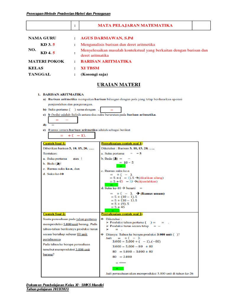 Agus - MTK - Xi TBSM | PDF
