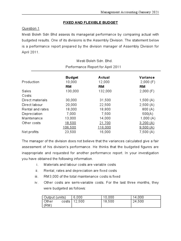 Tutorial Fixed and Flexible Budget | PDF | Management Accounting | Cost