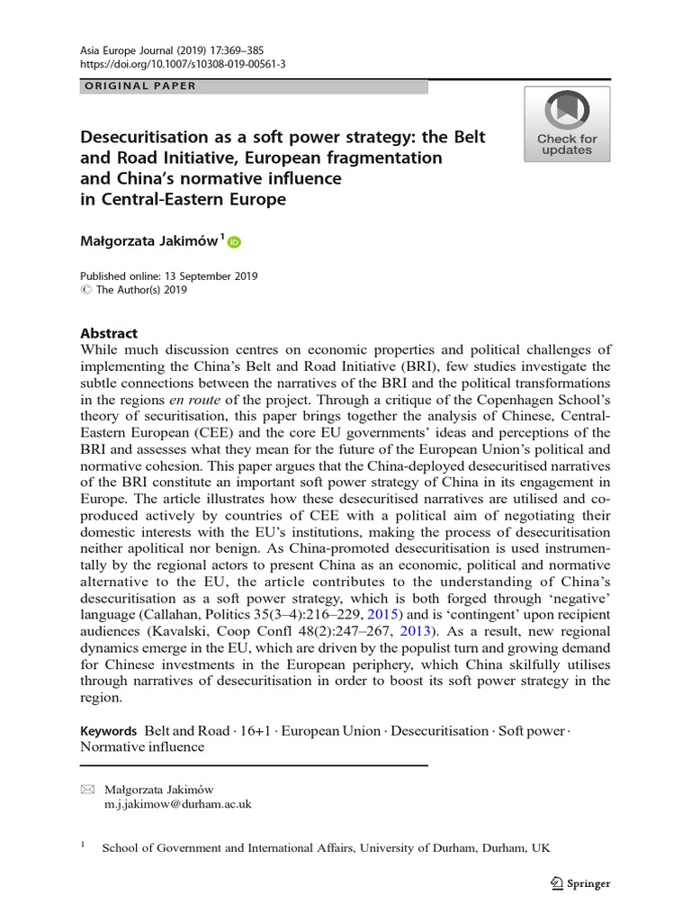 Jakimov Desecuritization and Soft Power China CEE 2019 | PDF | Soft ...
