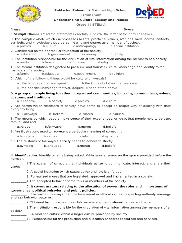 Exam Ucsp | Download Free PDF | Family | Homo