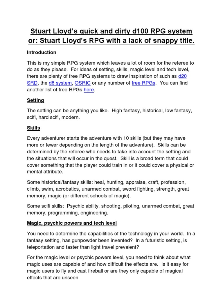 Simple d100 RPG | PDF | Hero | Role Playing Games