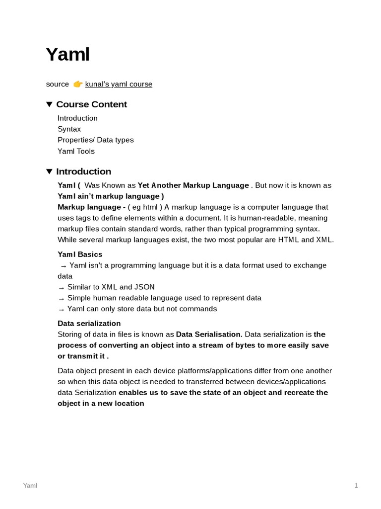Kunal's Yaml Tutorial Notes | PDF | Markup Language | Computing