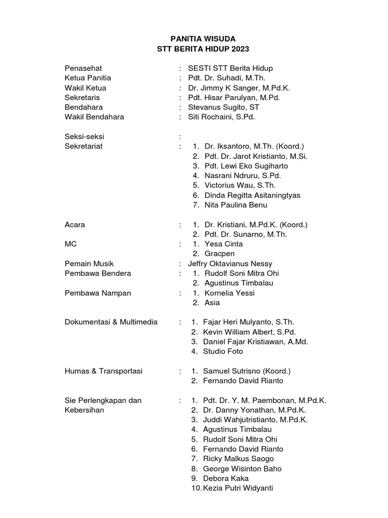 Susunan Panitia Wisuda 2023 | PDF