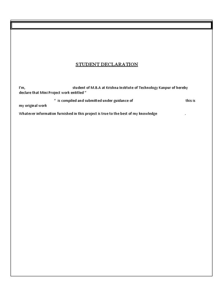 MBA Student Project Declaration | PDF