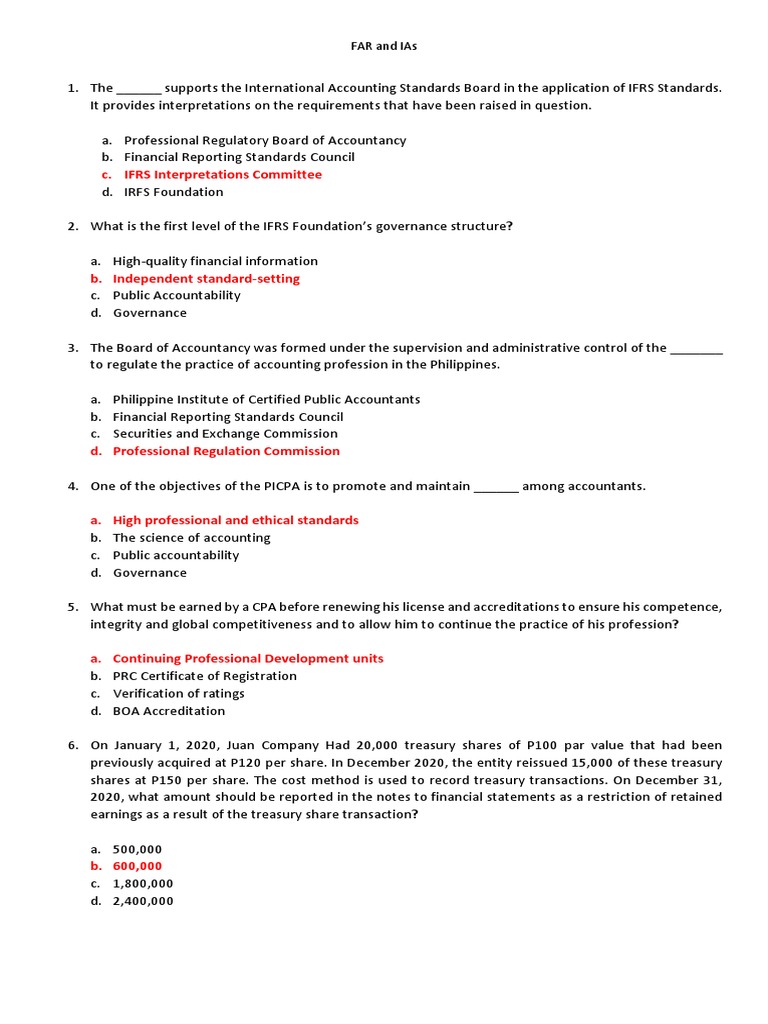 FAR and IAs Quali Exams With Answers | PDF | Debits And Credits ...