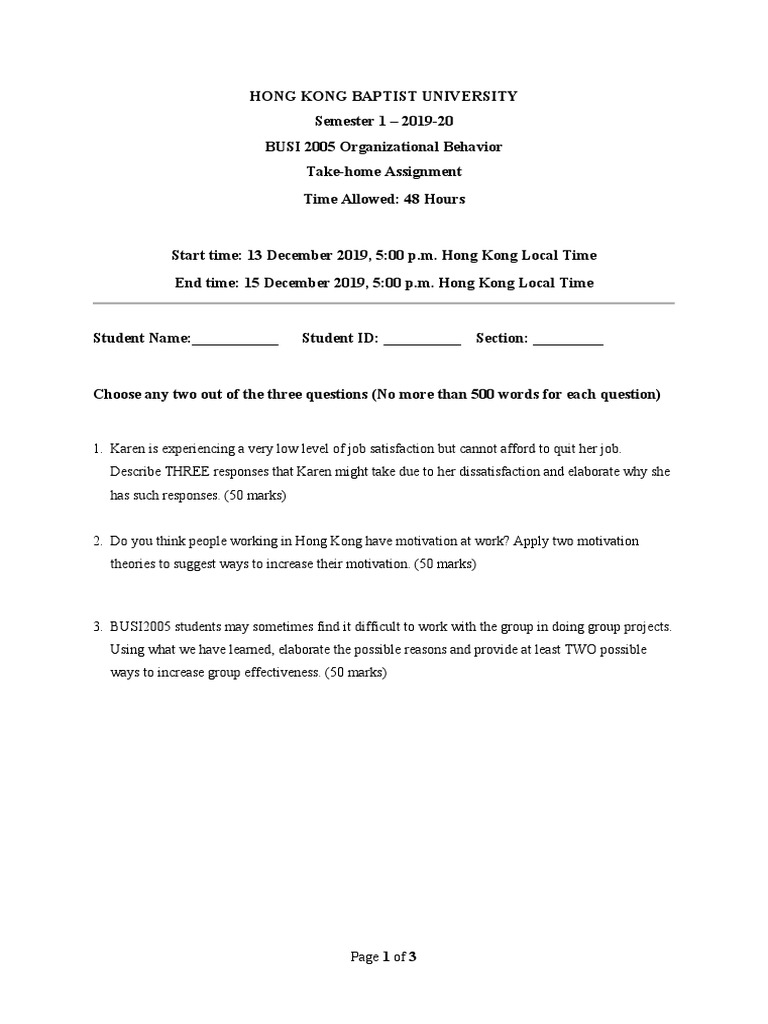 BUSI2005-Take-Home-Assignment Word File | PDF