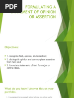 Formulate A Statement of Opinion or Assertion | PDF | Lesson Plan | Learning