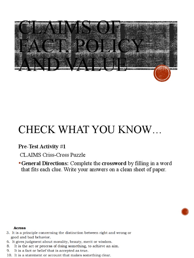 Crossword Puzzle on Claims | PDF