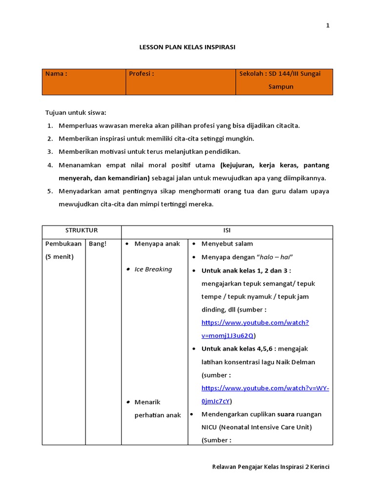 Lesson Plan Kelas Inspirasi | PDF | Pengembangan Diri
