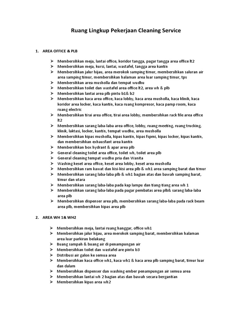Ruang Lingkup Pekerjan Cleaning Service 2023 | PDF