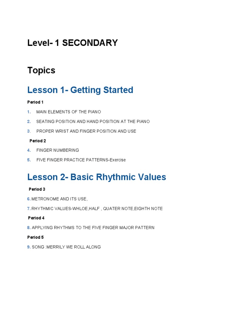 Introduction to Piano: A Lesson Plan Outlining Fundamental Concepts and ...