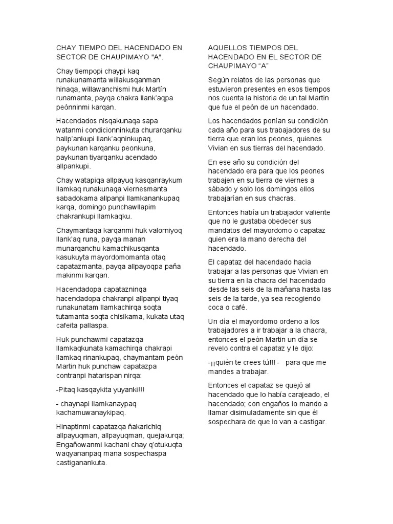 Chay Tiempo Del Hacendado en Sector de Chaupimayo | PDF Chay Tiempo Del Hacendado en Sector de Chaupimayo | PDF