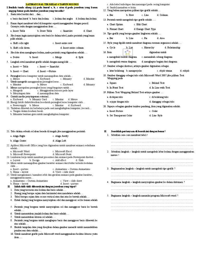 Latihan Soal Tik Kelas 6 | PDF