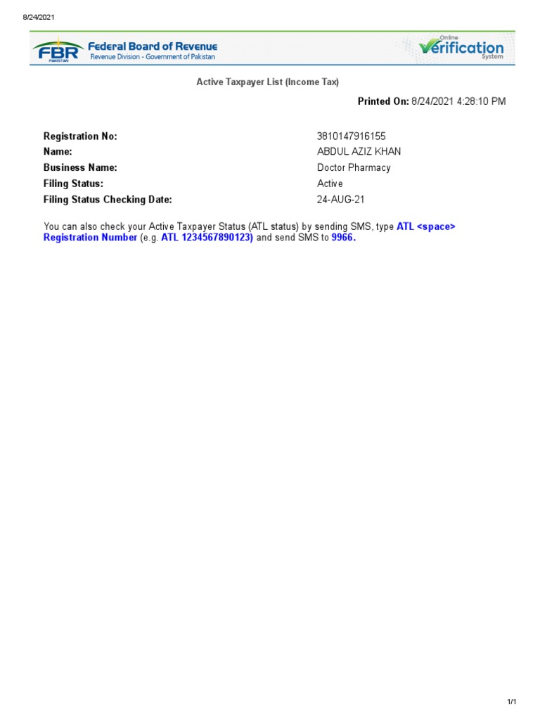 Active Filer Status: Dr. Abdul Aziz Khan | PDF