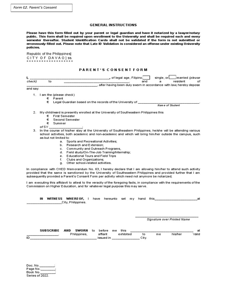 NEWLY APPROVED Parents Consent Form | Download Free PDF | Affidavit | Notary Public