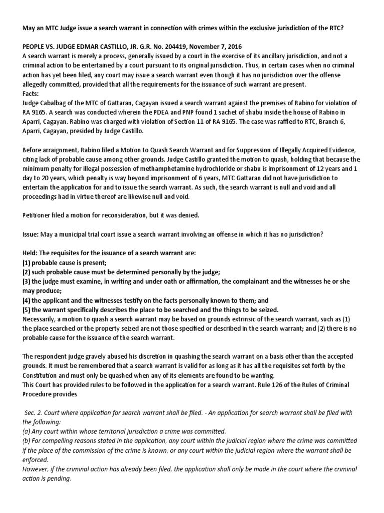 Chapter IV Consti Law II p3 | PDF | Search And Seizure | Search Warrant