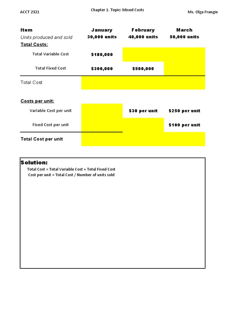 Mixed Costs Worksheet Ch1 | PDF