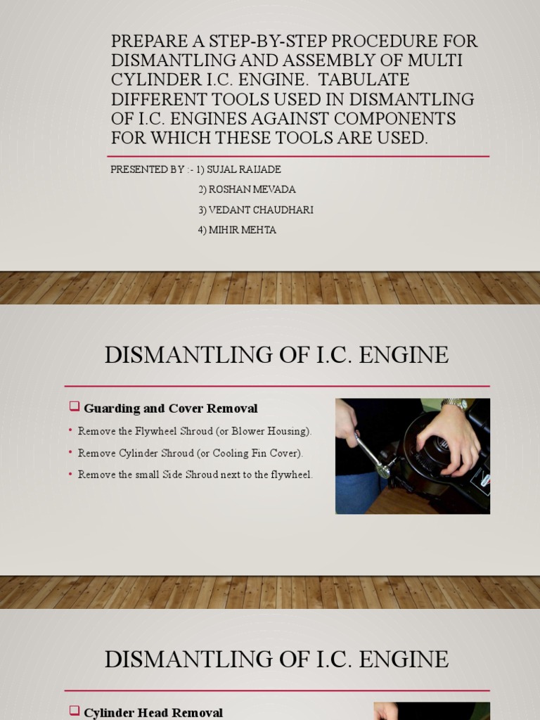 Step-by-step guide to dismantling an IC engine | PDF | Internal Combustion Engine | Piston