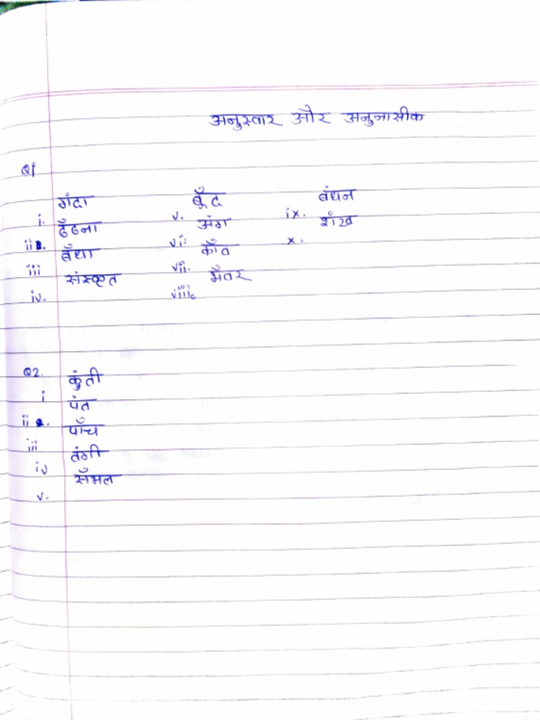Anuswar Anunasik Practice Sheet | PDF