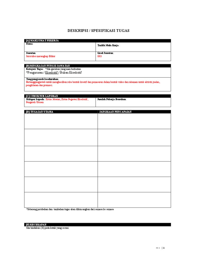 2 - Contoh Borang Deskripsi Tugas | PDF