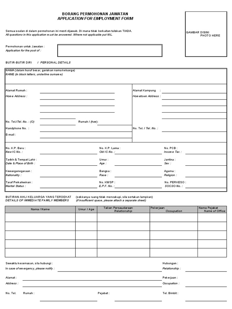 3 - Contoh Borang Permohonan Kerja | PDF