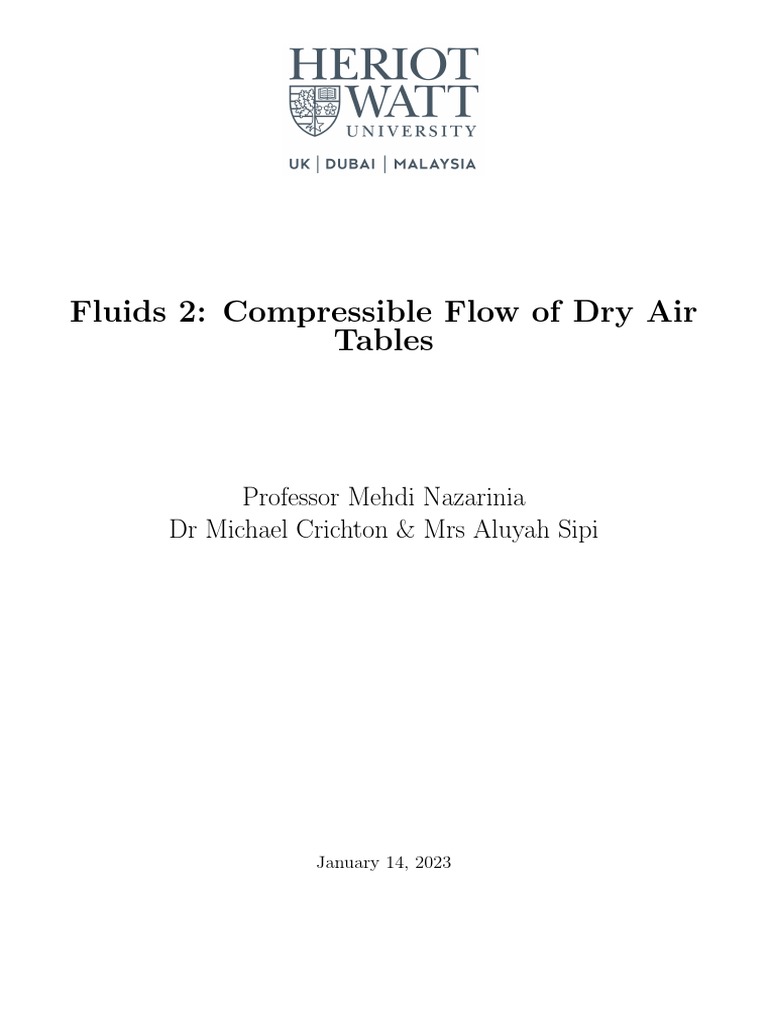 Compressible Flow Tables for Dry Air | PDF | Mach Number | Liquids