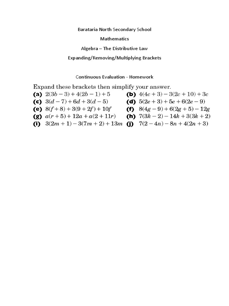 Distributive Law Algebra Homework | PDF