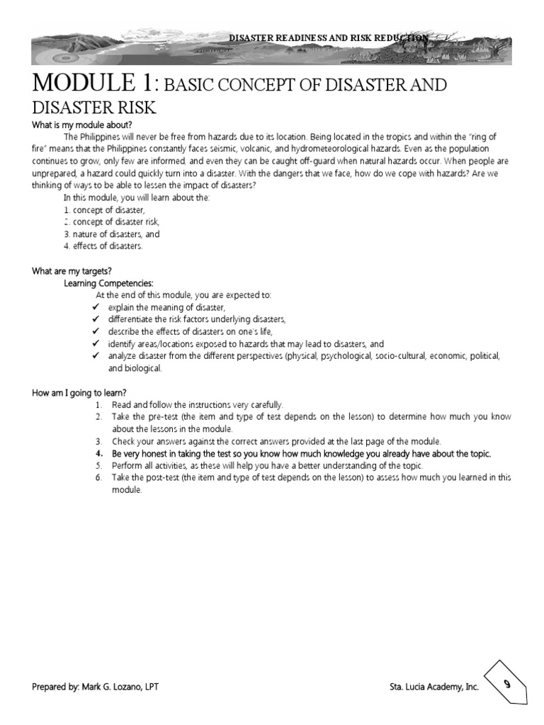 DRRR Module | PDF | Hazards | Natural Disasters