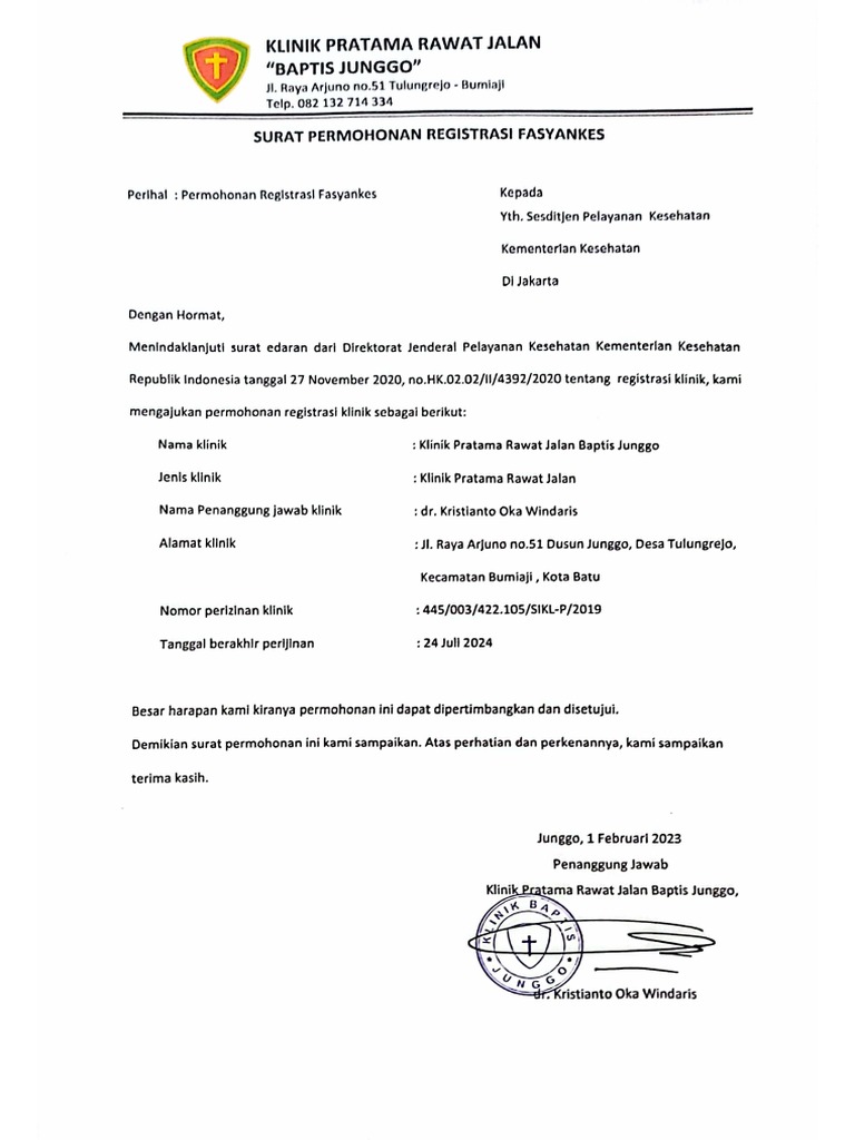 Surat Permohonan Registrasi Fasyankes | PDF