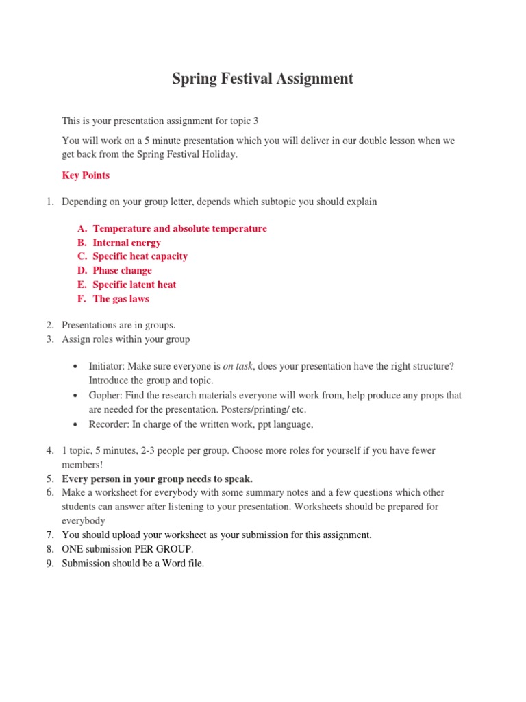 G11 Spring Festival Assignment | PDF