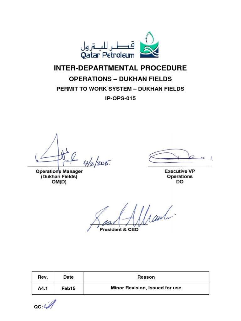 Procedure For Permit To Work - Dukhan Fields | PDF | Physical Sciences ...