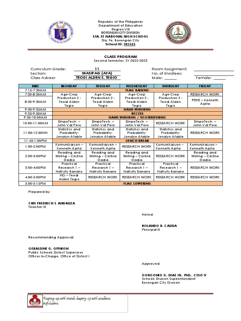 Class Program (SY 2022-2023) | PDF | Academic Term | Social Institutions