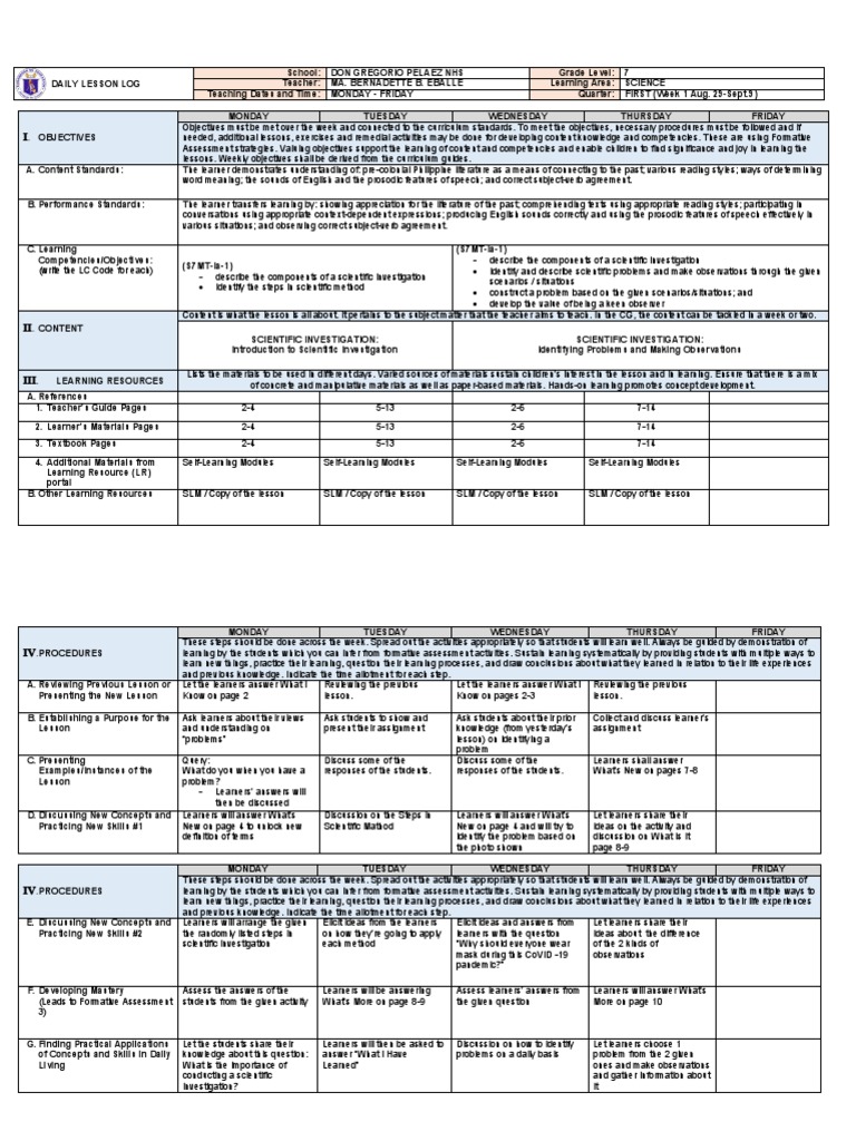 S7 Q1 - Week 1-2 Scientific Investigation | PDF | Learning ...