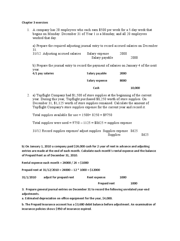 Chapter 3 Exercises | PDF | Expense | Debits And Credits