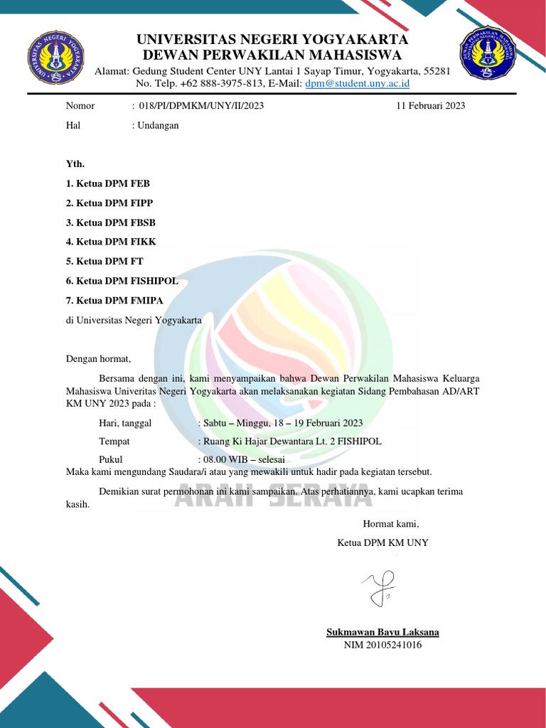 Undangan Sidang DPM FMIPA UNY 2023 | PDF