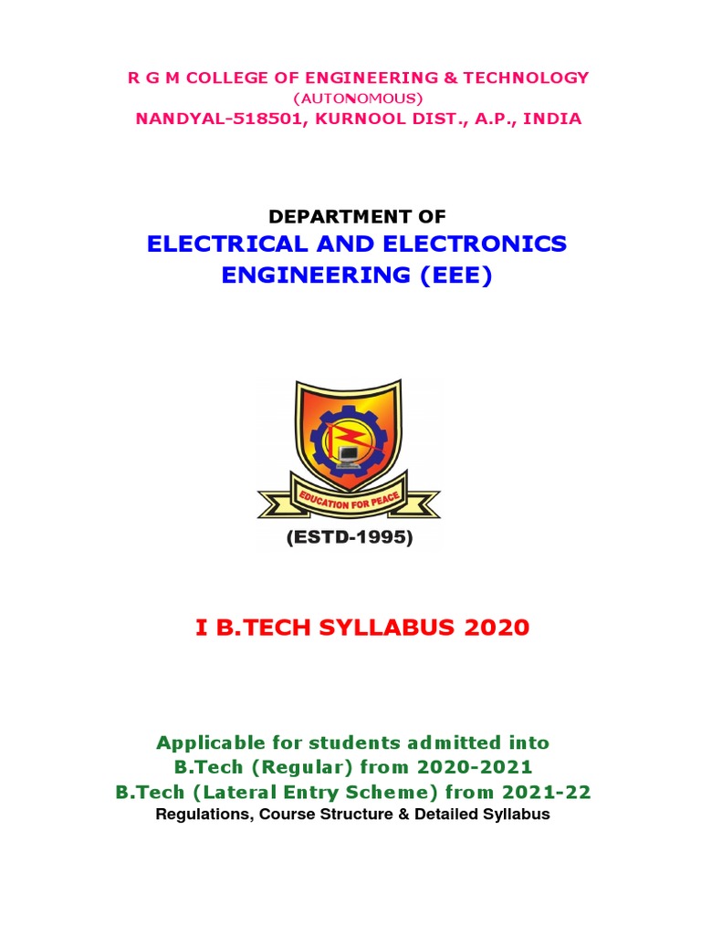 B.Tech 2020 Syllabus & Regulations EEE | PDF | Massive Open Online ...