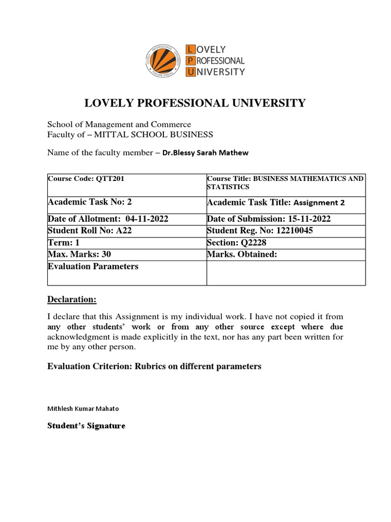 RQ2228A22 Assignment 2 QTT201 Maths CA2 | PDF